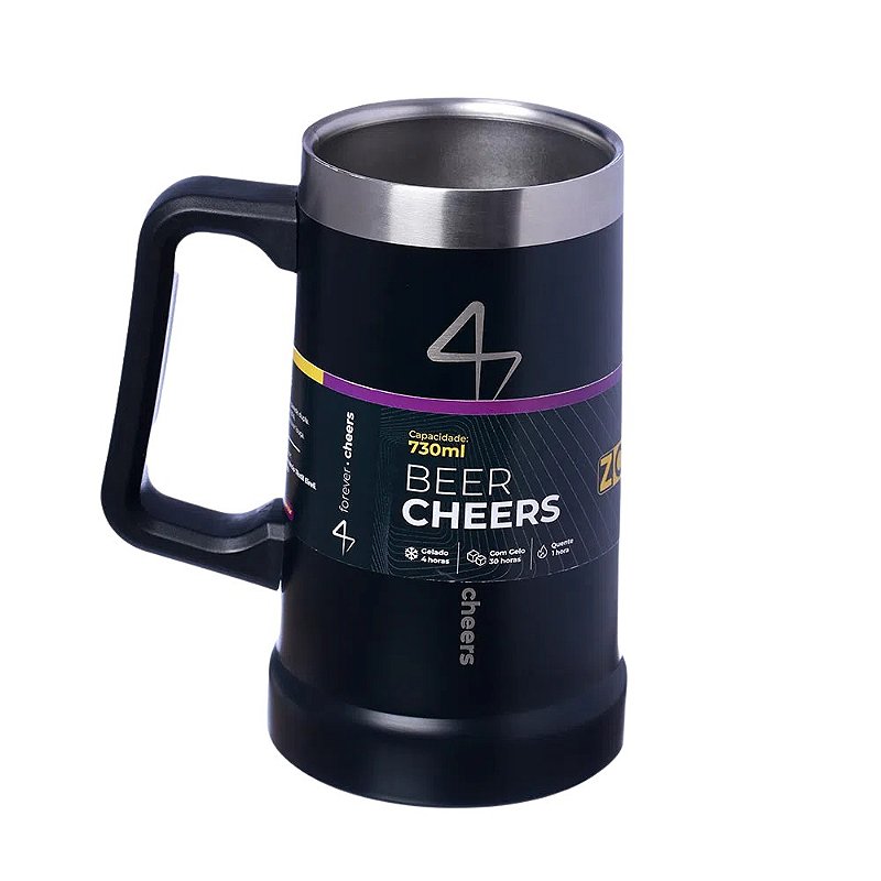 Caneca Térmica Zona Criativa Forever Cheers Gelado E Quente Preta 730ml ...