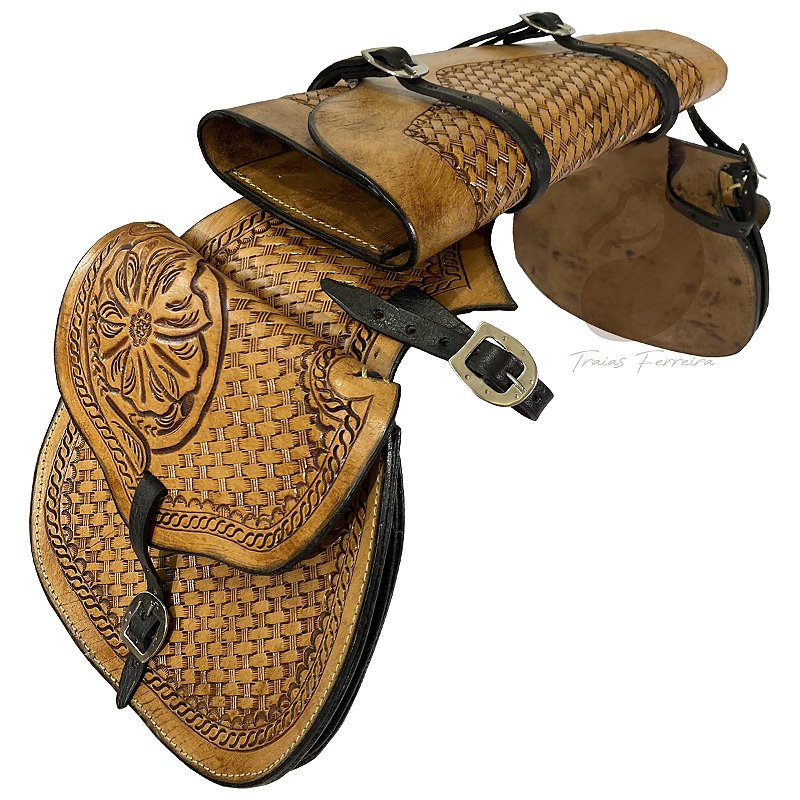 Alforge De Couro Legítimo Caramelo Detalhado E Porta-capas Para Selas e ...