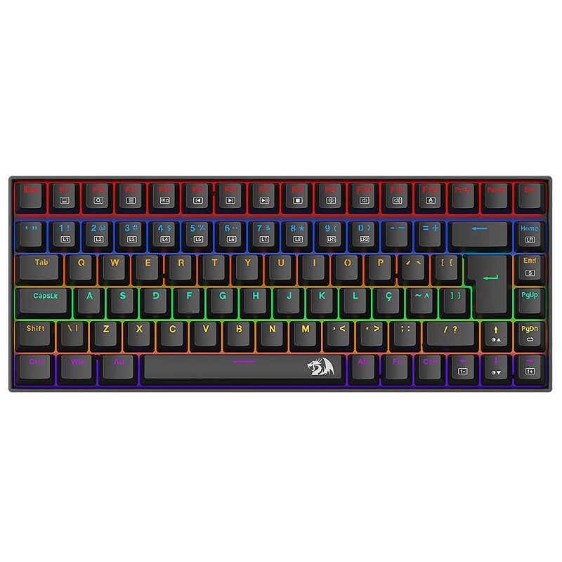 Teclado Redragon Phantom Preto Rainbow Mecânico 75% com Switch Brown ...