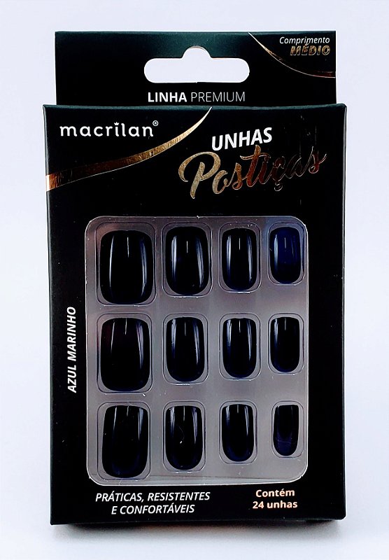 MACRILAN UNHAS POSTI AZUL MARINHO 24PC UP310A - Barão Cosméticos