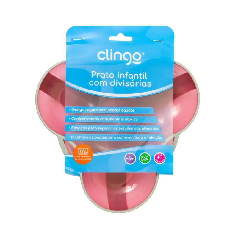 Prato com Divisória Colors Rosa - Clingo - TotalBaby Store