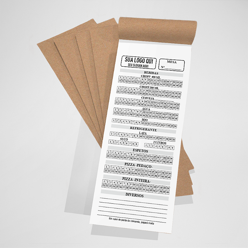 Comanda Controle Bar Restaurante sem Numeração - Bloco 50 folhas Papel ...