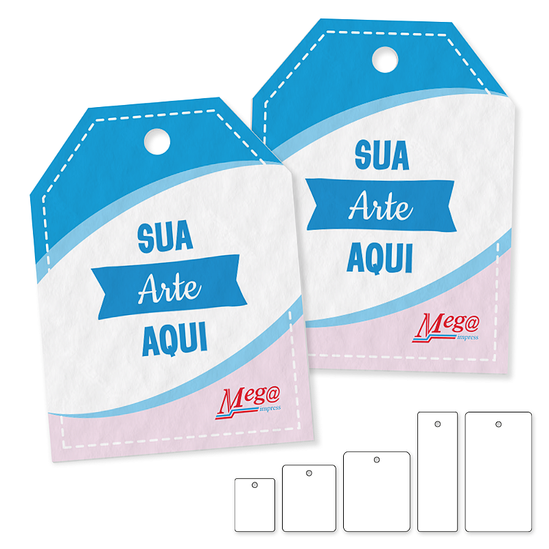 Tag Retangular Chanfrado com furo - Papel Off-Set - Impressão frente ...