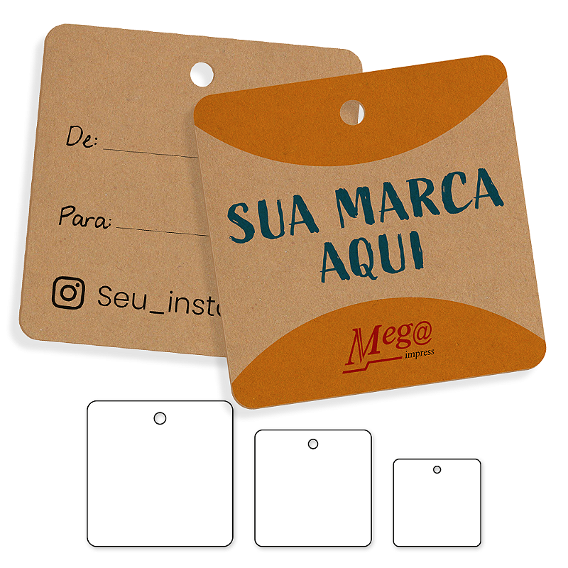 Tag Quadrada com furo - Papel Kraft - Impressão frente - MEGA IMPRESS ...