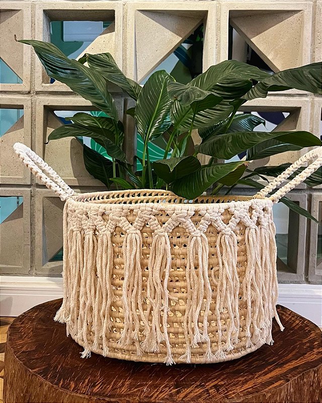 Cachepot com Alças Tomilho | Palha de Carnaúba com Macramê - Produtos ...