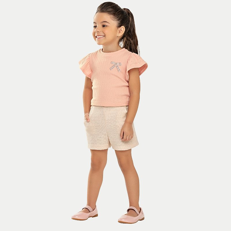 CONJUNTO VERÃO ANGERO SHORT E BLUSA MANGA CURTA SALMÃO FEMININO ...