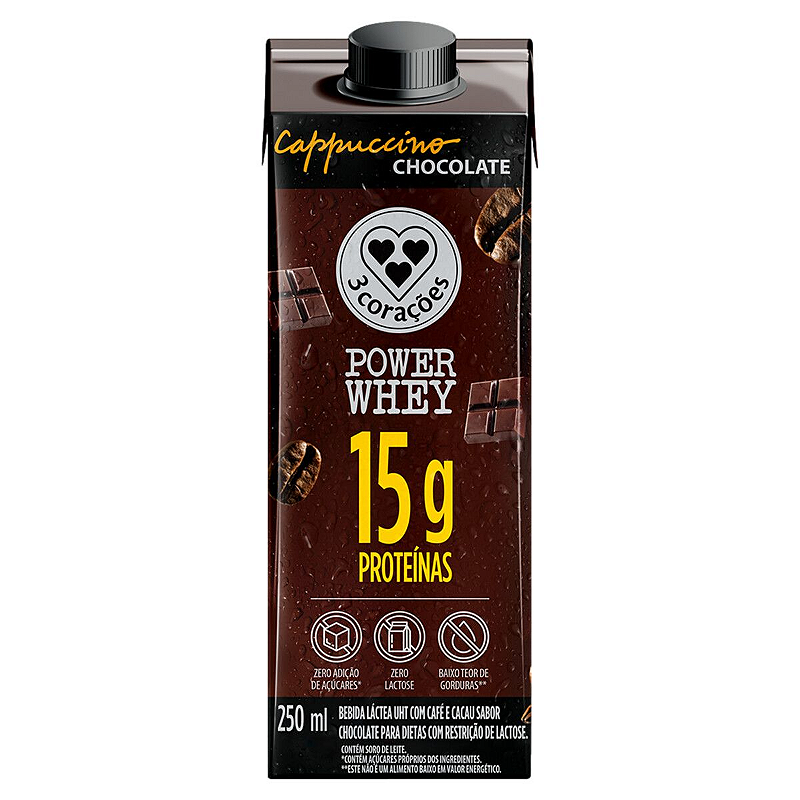Bebida Láctea Power Whey Cappuccino Chocolate Tres Corações 250ml ...