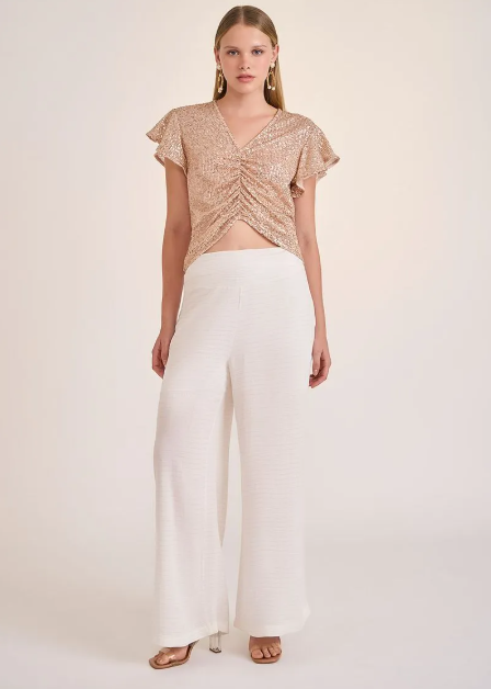 Calca Zinco Pantalona Cós Alto Detalhe Barra Off White - LaCore