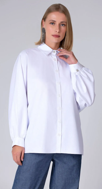 Camisa Maria.Valentina Manga Longa Com Botões Off White - LaCore