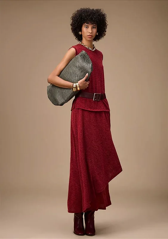 Saia Maria.Valentina Evasê Alta Midi Bordo - LaCore