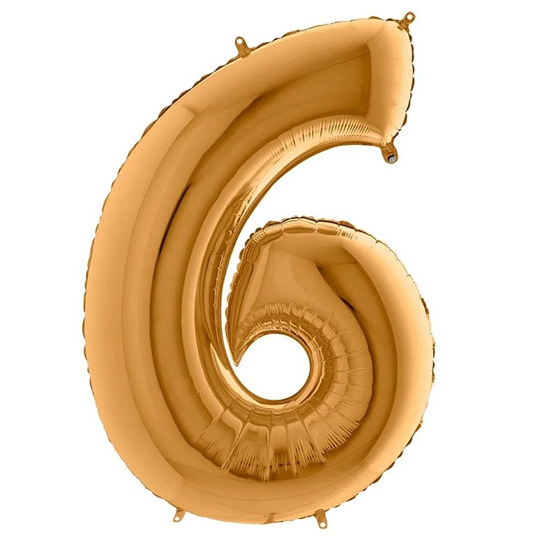 Número 6 Dourado 26" 66CM Balão Metalizado Decorar Grab - Lembrança Chique