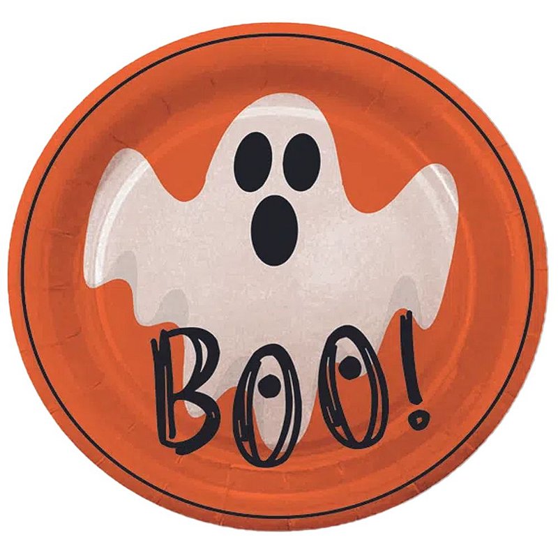 Prato De Papel Travessuras Fantasma Boo! Halloween 18Cm 8un - Lembrança ...