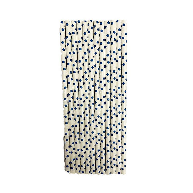 Canudo Branco E Azul Bolinhas Papel Decorar Festa 12un - Lembrança Chique