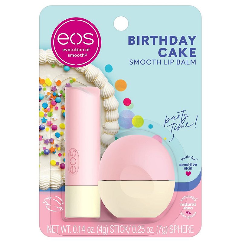 Eos Lip Balm Birthday Cake Bastão + Esfera - Hidratante Labial - RF ...