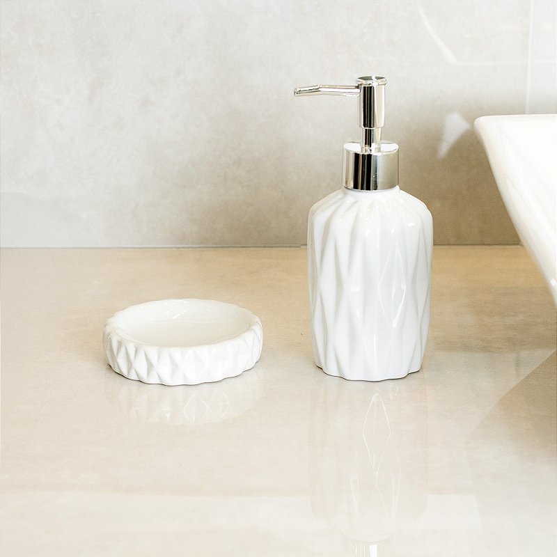 CONJUNTO 2 PECAS PARA BANHEIRO DE CERAMICA DIAMOND BRANCO - LYOR - MIASHOP