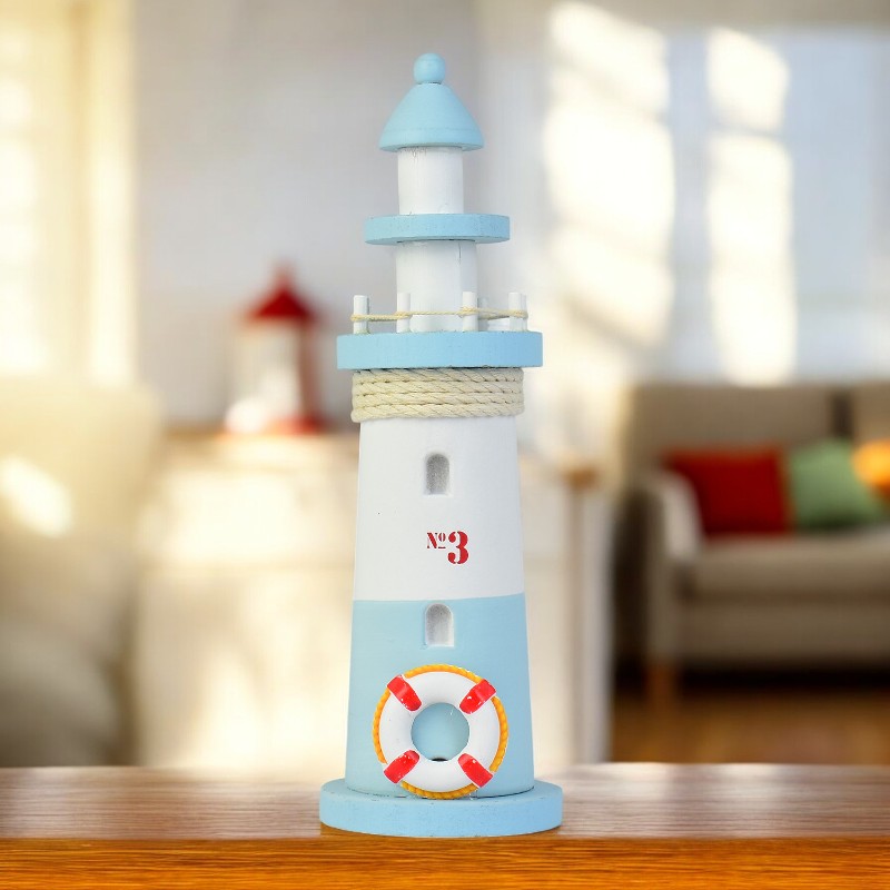 Enfeite Farol Azul Claro 28 cm - Casa Náutica