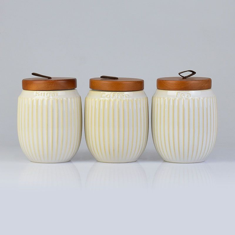 Jg c/3 Potes Brancos c/ Tampa em Cerâmica - Casa Náutica