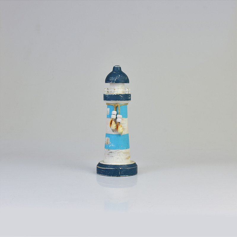Enfeite Farol Azul e Branco 19cm - Casa Náutica