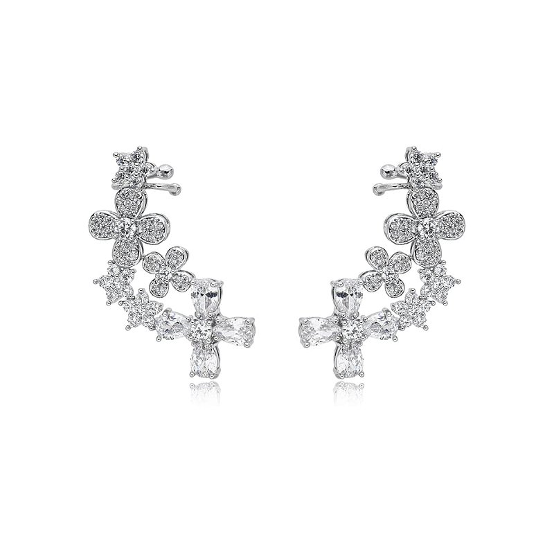 Brinco ear cuff flores zircônia ródio semijoia - Muzazen - Semijoias e ...