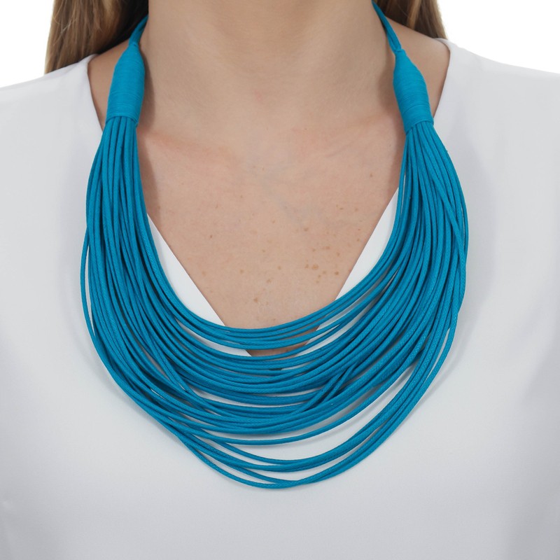 Colar Design Natural fios de algodão azul turquesa CO 1341 - Muzazen ...