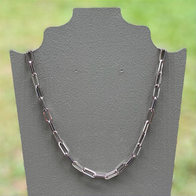 Colar de Corrente Retangular Curto - rodio - Misturar com Estilo ...