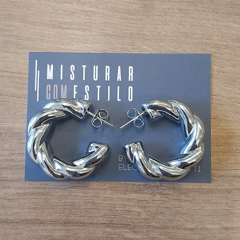 Argola Trançada Grossa - P - Ródio - Misturar com Estilo - Acessórios ...