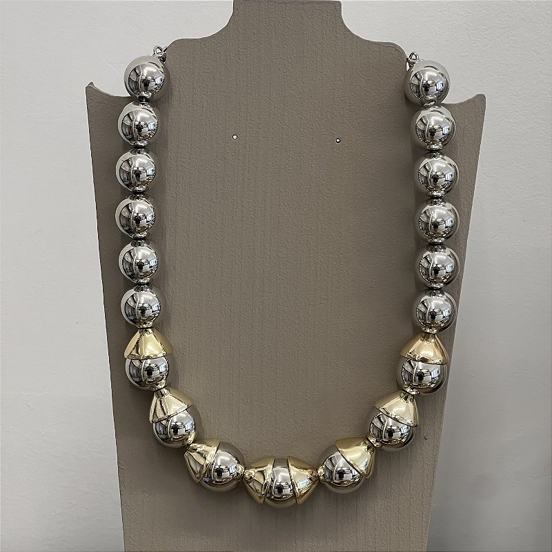 Colar de Bolas Prateado com Dourado - G - Misturar com Estilo ...