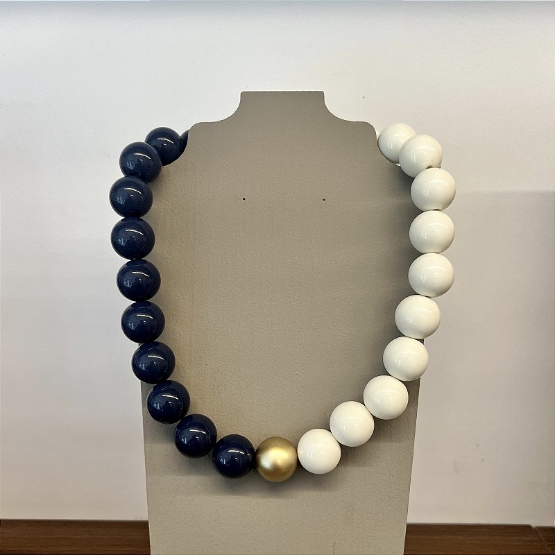 Colar De Bolas Gabriele - G - Marinho com Branco - Misturar com Estilo ...