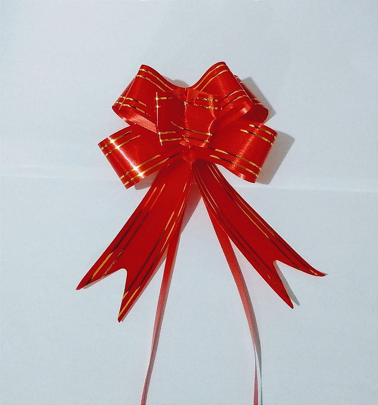 Laço Fácil Vermelho Com Bordas Listras Ouro 30mm (3cm x 48mm) R.255201 ...