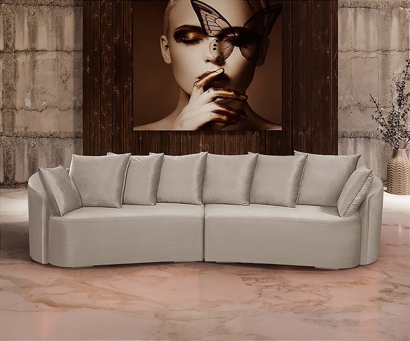 SOFÁ LIVY - 5 LUGARES - 2,90MT DE LARGURA - ALMOFADAS SOLTAS - LINHO ...