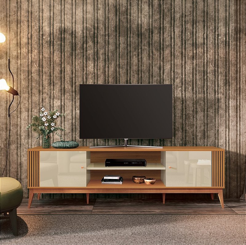 RACK LEGACY - 2 PORTAS - OFF WHITE / CEDRO - 2,00 DE LARGURA (PAINEL VENDIDO SEPARADAMENTE ...