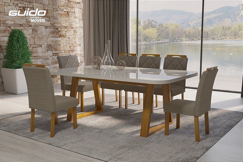 CONJUNTO MESA SOFISTIC 180 X 90COM 6 CADEIRAS MALIBU TC6001 BEGE - OFF ...