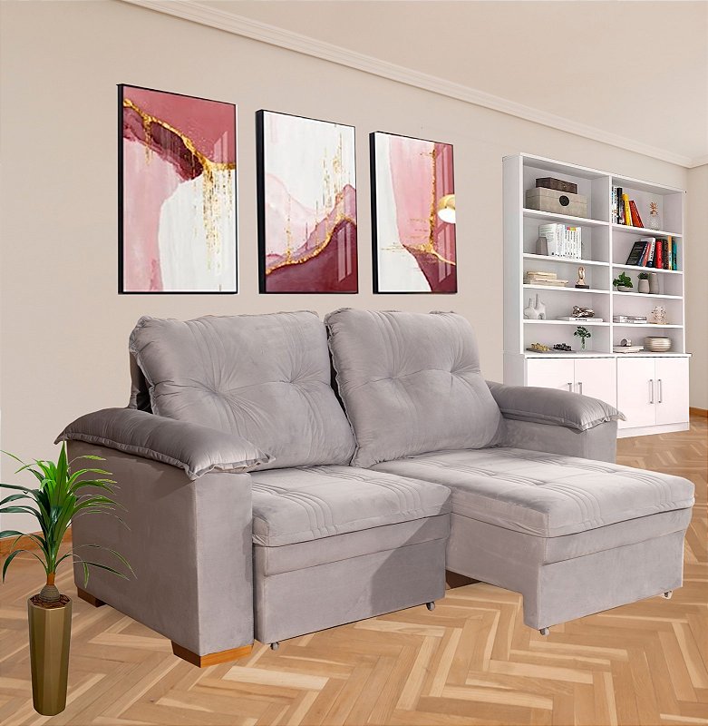 SOFA 3L GUARUJA RETRATIL RECLINAVEL 1,94MT TECIDO VELUDO INCA - PRATA ...