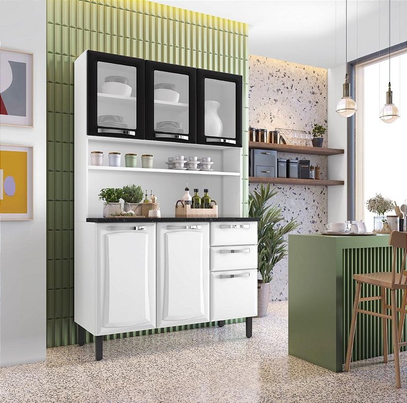 KIT COZINHA ITATIAIA PRATIKA 6P 1,20MT - BRANCA/PRETA - Casa Guido ...