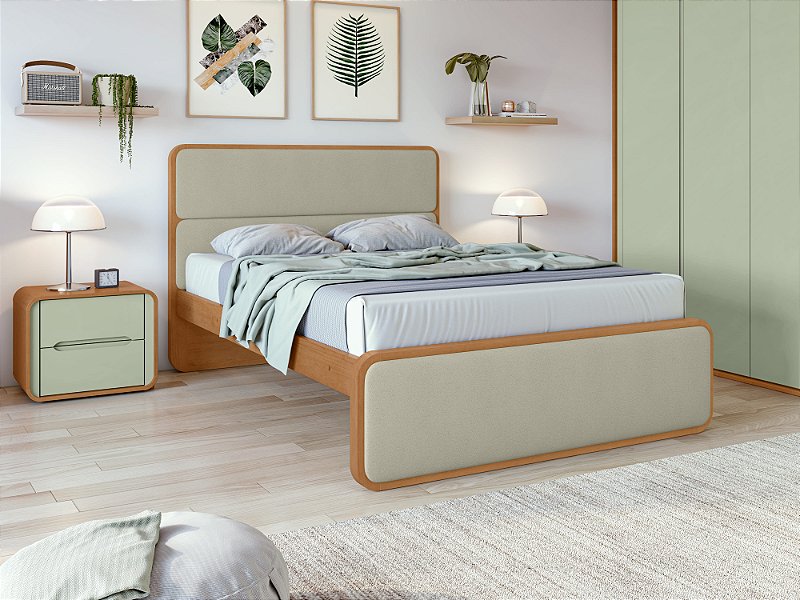 CAMA CASAL LOPAS LOOP 1,40MT TC BOUCLE SALVIA./AMENDOA CLEAN - Casa Guido - Especialista em Móveis