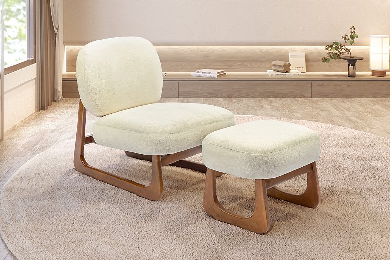 POLTRONA KR 050 TEC RICHMOND BOUCLE MIAMI OFF ./IMBUIA MEL . - Casa Guido - Especialista em Móveis