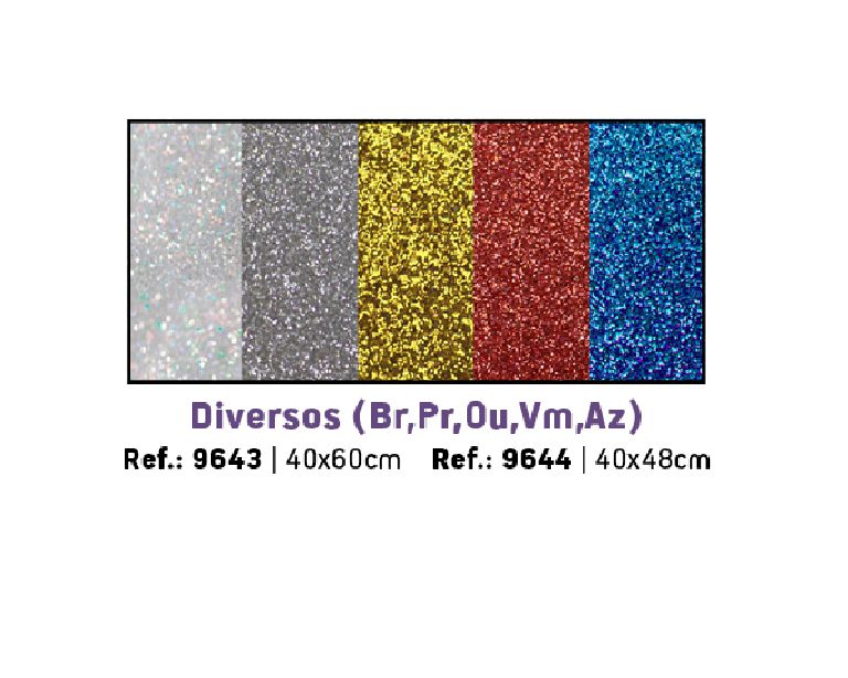 Placa de Eva Glitter 40cm x 60 cm – Pct c/ 5 fls – Sort (Vm/Ou/Az/Pr/Br ...