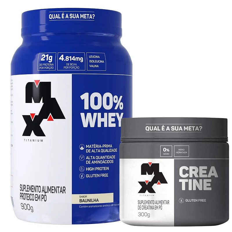 Whey Protein Concentrado Max Titanium 100% Whey 900g + Creatina 300g - Natunutra