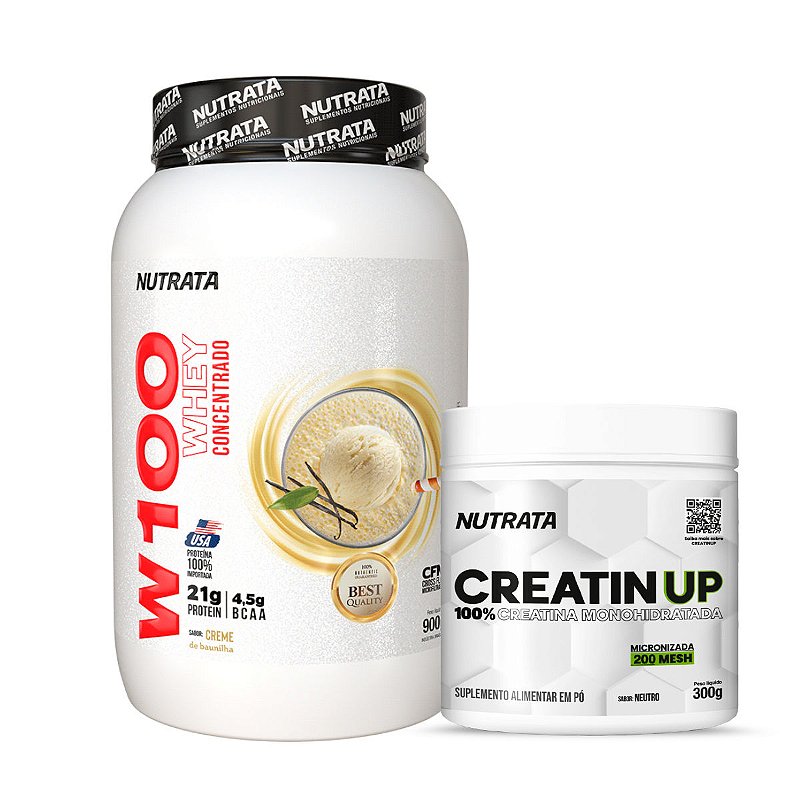 Whey Protein Concentrado Nutrata W100 Whey 900g + Creatina 300g - Natunutra