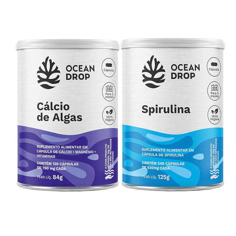 Cálcio Alga 120Comprim+Spirulina 240 Cáps520mg Ocean Drop - Natunutra