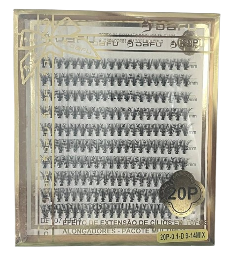 Cartela de Cílios Tufo sem Nó 20P 0.1D Mix FF51 - Dafu - Luxx Make Up