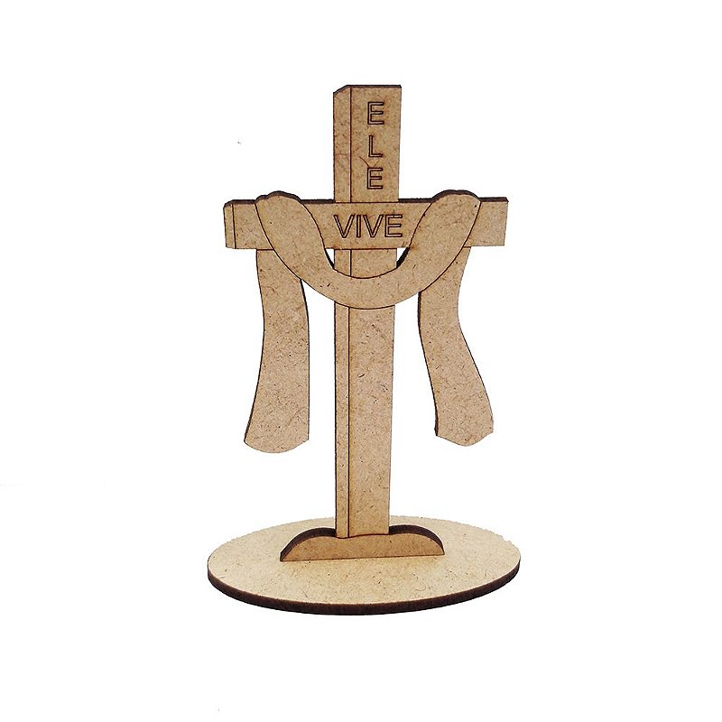 Lembrança Páscoa Cristã Cruz Ele Vive 10 cm MDF - Laser Decor Corte e ...