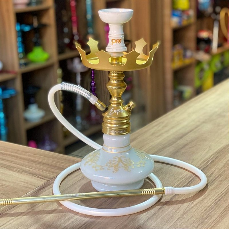 NARGUILE COMPLETO EMPIRE- DOURADO COM BRANCO - Tabacaria Premium