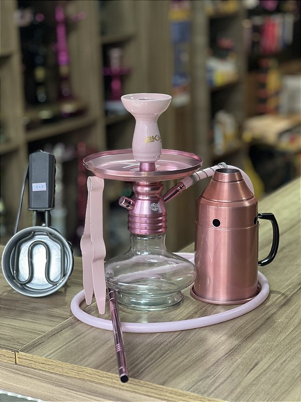 KIT NARGUILE PEQUENO COMPLETO ALALI DRAGON - ROSÊ - Tabacaria Premium