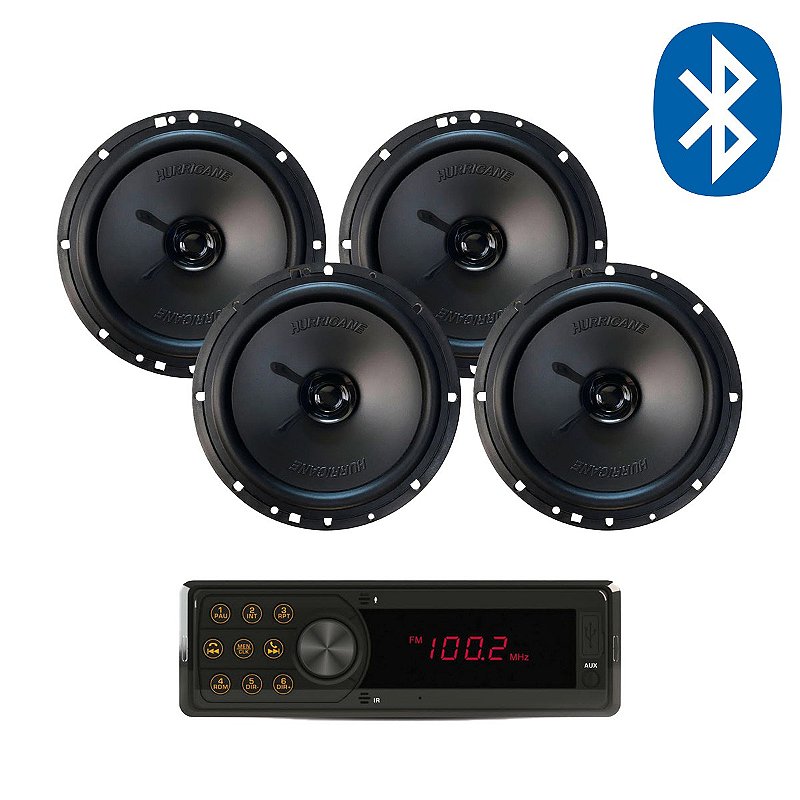 Kit Som Automotivo Bluetooth + 4 Auto Falante 6 Polegadas Hurricane ...