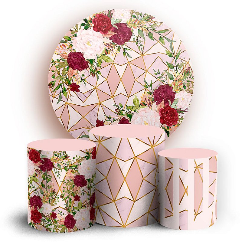 KIT Redondo e Trio - Floral Abstrato Mármore - Sublimado 3D - Sublitex, painéis sublimados