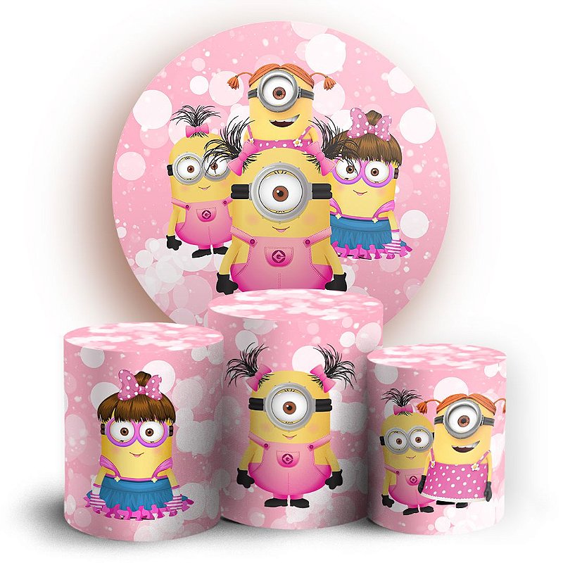 Minions Rosa Capas Painel Redondo com Trio de Cilindros Sublimados ...
