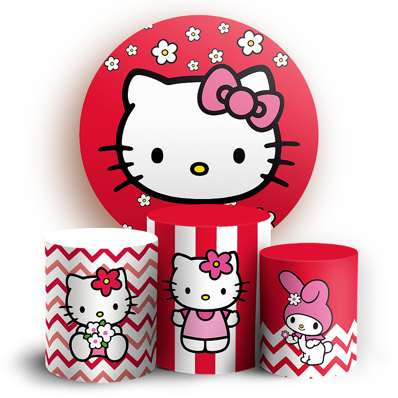 Hello Kitty Capas Painel Redondo com Trio de Cilindros Sublimados Pegue ...