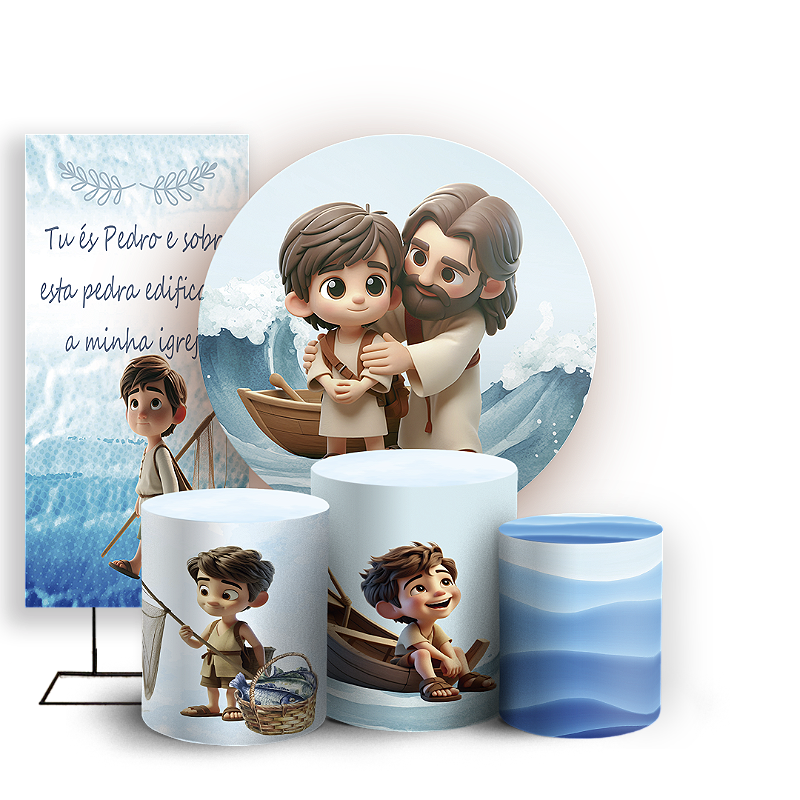 KIT Redondo Trio e Faixa - Religioso Tu Es Pedro - Sublimado 3D - Sublitex Painéis