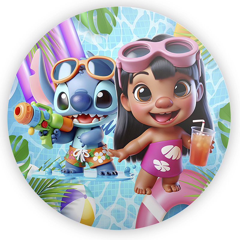 Stitch Pool Party Mini Painel Sublimado Pegue Monte - Sublitex Painéis